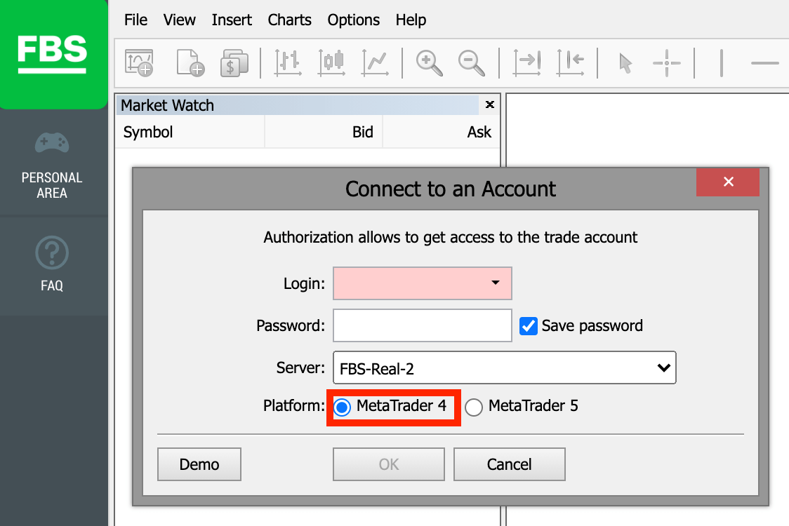 FBSのMT4ダウンロード方法とログインまでの手順 - ソトFX